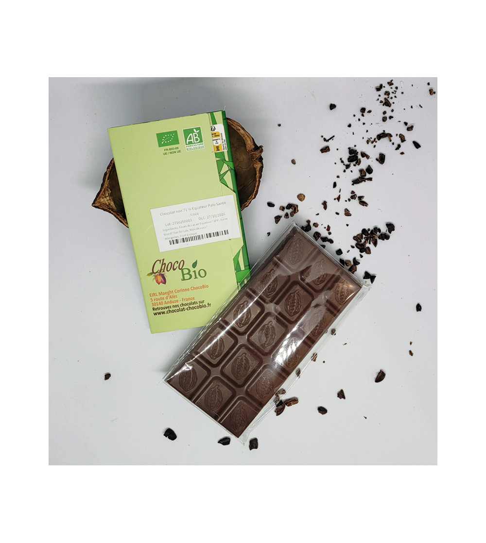 Dégustez ce chocolat 71% Equateur praliné de noisettes bio.